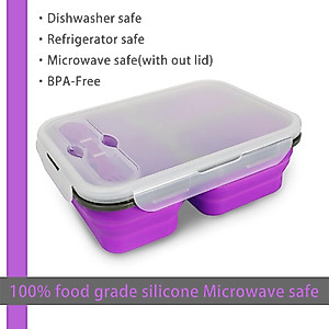 Exclusivo Bolsillo Foldable Bento Lunch Box (6pcs) for Women Men With Spork & Lid BPA Free,Collapsible and Leakproof Space Saving Food Storage Containers with 3 Compartments(6 Color Pack)
