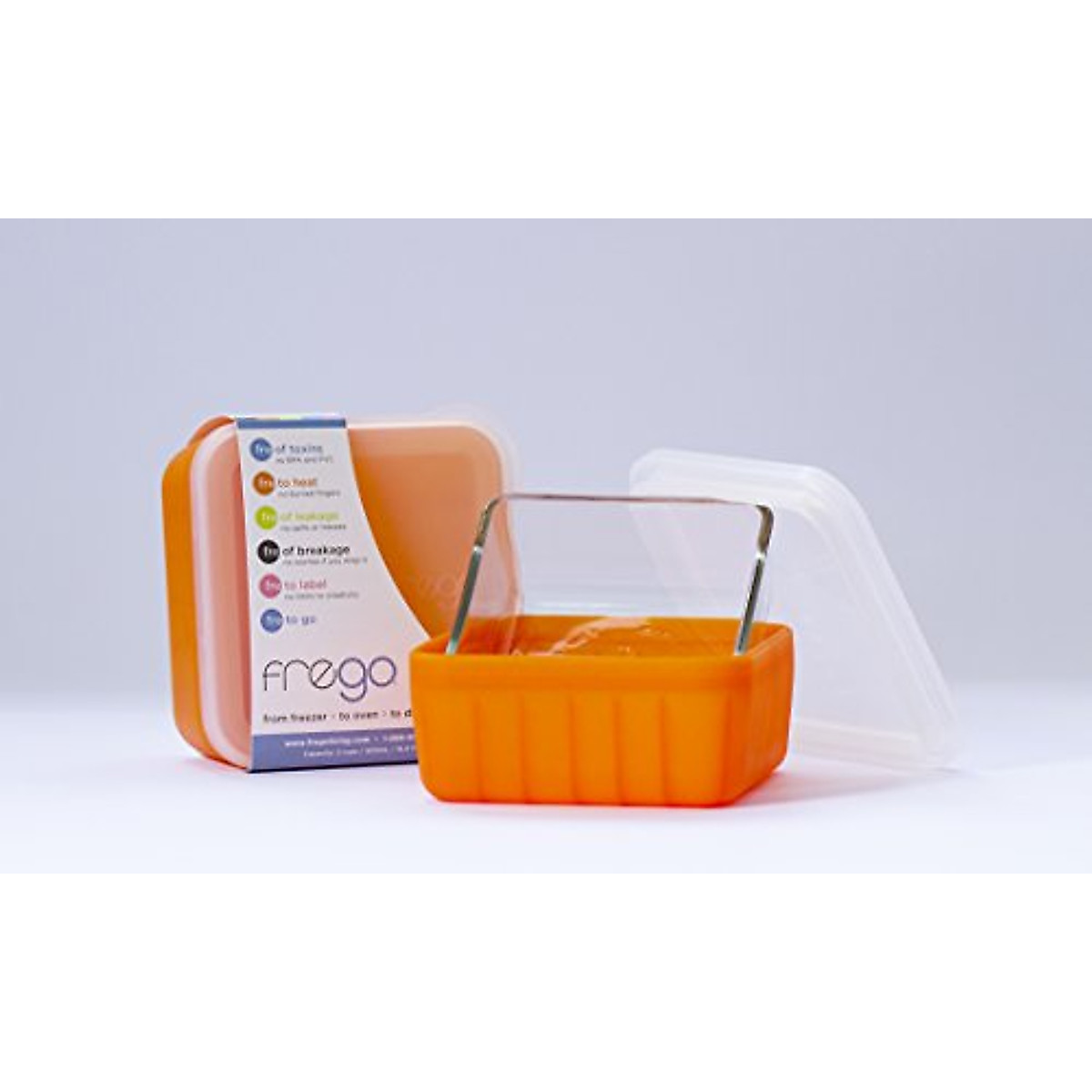 Frego Award-Winning Plastic-Free Glass and Silicone Food Container | 4 Cups | Orange