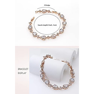 UDYLGOON UDORA Cubic Zirconia Teardrop Brides Bridesmaids Earrings Bracelet Jewelry Set Wedding Parties Prom (Rose Gold)