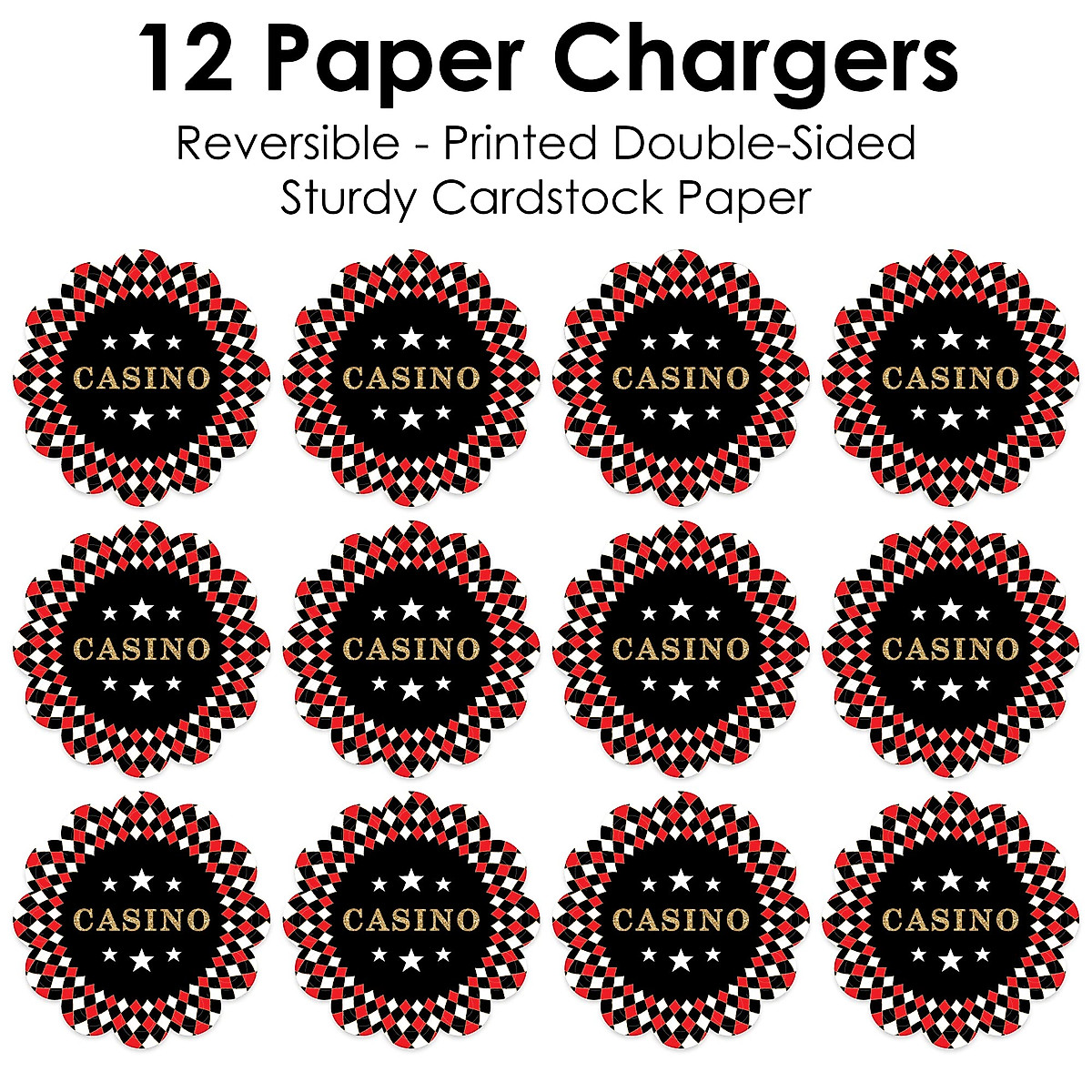 Big Dot of Happiness Las Vegas - Casino Party Round Table Decorations - Paper Chargers - Place Setting for 12