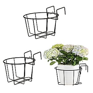 TreeLen 3Pack 10inch Railing Planters Outdoor Balcony Hanging Baskets for Plants Fence Planters Metal Potted Stand Indoor Porch Railing Planters Flower Pot Holder