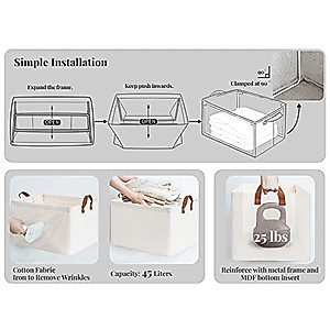 StorageWorks 45L Extra Large Fabric Storage Bins with PU Handles 2-pack, Underbed Storage Box, Under Bed Clothes Organizer With Sturdy Structure and Ultra Thick Fabric 2-pack
