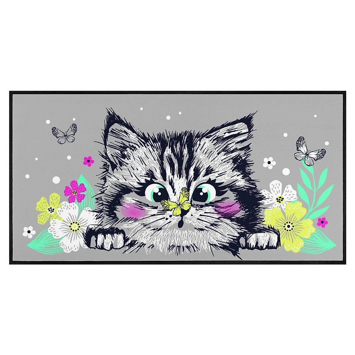 Cat Bathroom Rugs Cute Kitten Head Kitchen Rug Non-Slip Washable Floor Mat Area Mat Carpet for Home Hallway Sink Stove Laundry Decor 39x20 Inch