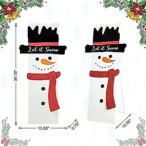Glitzhome Metal Glittered Christmas Snowman Porch Décor Let It Snow Hanging Sign/Standing Porch Sign Merry Christmas Welcome Sign Holiday Party Outdoor Indoor Xmas Wall Display, 36”H