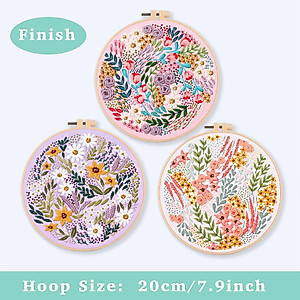 REEWISLY 3 Pack Embroidery Starter kit with Patterns and Instructions, DIY Adult Cross Stitch Kits Beginner, Including 3 Plastic Embroidery Rings, 1 Scissors, Colored Threads and Needles