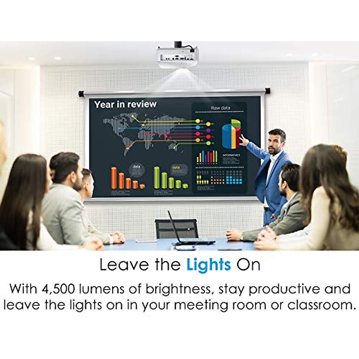 Optoma EH412 1080P HDR DLP Professional Projector | Super Bright 4500 Lumens | Business Presentations, Classrooms, and Meeting Rooms | 15000 Hour Lamp Life | 4K HDR Input | Speaker Built in , White