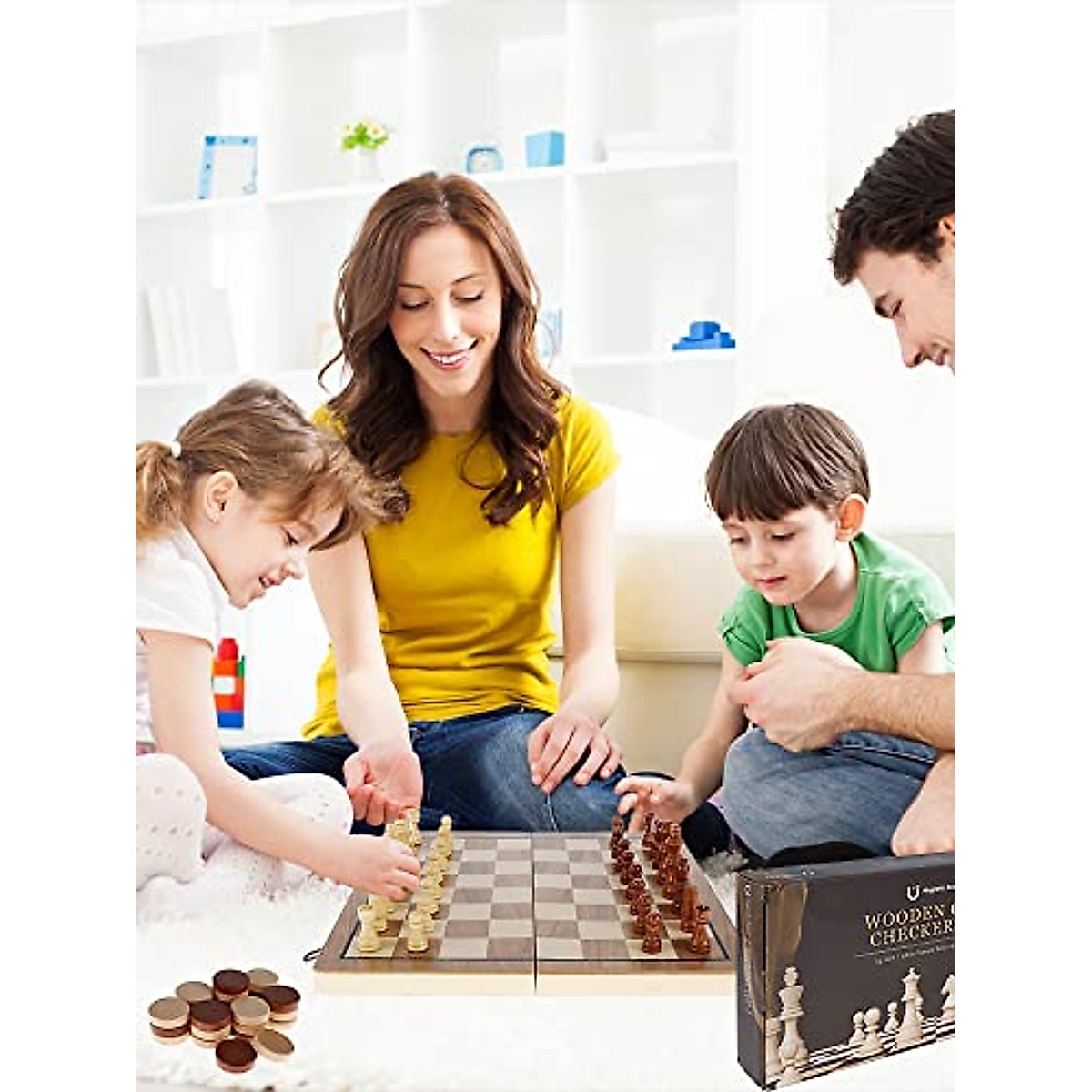 BA1 56Pcs Chess and Checkers Set Chess Game Set Wooden 2-in-1 Board Game Magnetic Travel Chess Board Game Portable Board Games Accessories with Drawstring Storage Pouch for Kids Adults BA1