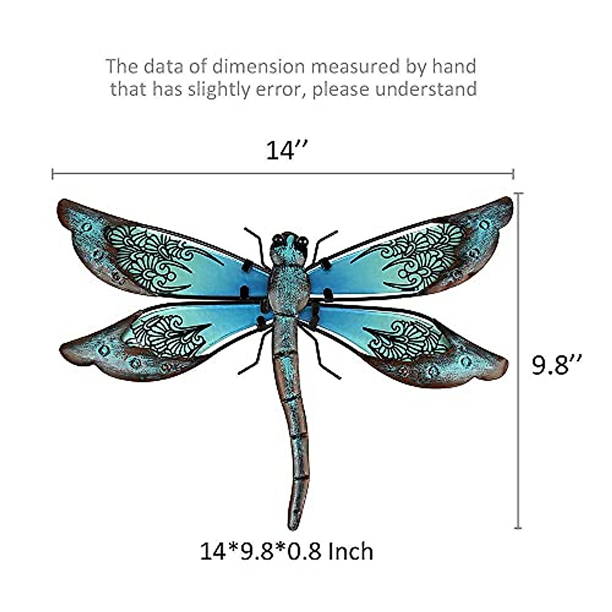 LIFFY Metal Dragonfly Wall Decor - Outdoor Wall Decor Garden Dragonfly Decor for Patio - Dragonfly Metal Wall Art for Living Room, Bedroom, Dragonfly Gifts(14inch, Metal&Glass)
