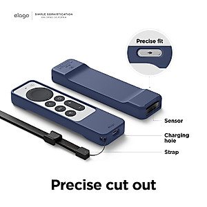 elago R1 Case Compatible with 2022 Apple TV 4K Siri Remote 3rd Gen, Compatible with 2021 Apple TV Siri Remote 2nd Gen- Magnet Technology, Lanyard Included, Full Access to All Functions [Jean Indigo]
