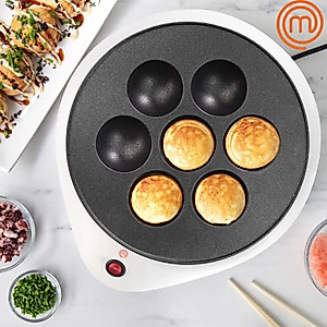 MasterChef Electric Ebelskiver Maker Delicious Homemade Japanese Takoyaki, Donut Holes, Cake Pops, Octopus Balls, Aebleskivers, Danish- Nonstick Easy Clean Appliance, Fun Summer Baking Gift