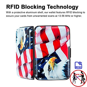 Kaabao Credit Card Holder, RFID Blocking Small Metal Credit Cards Holder Wallet for Women Men Business Aluminum Protector Sleeves Slim Case (Bald Eagle on American Flag)