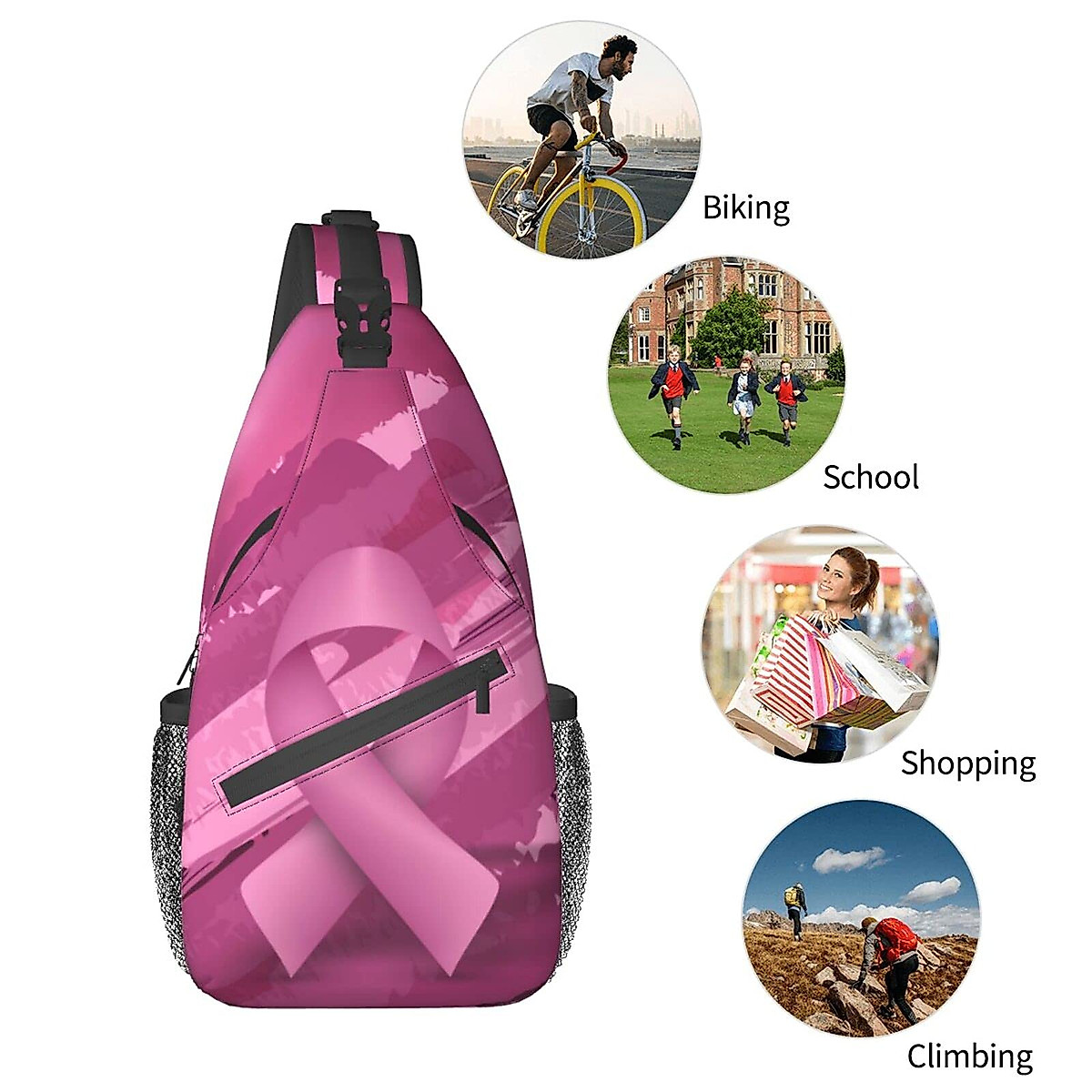 KUOAICY Breast Cancer Pink Ribbon Crossbody Bags For Women Men Chest Shoulde Hiking Travel Accessories Daypacks, One Size
