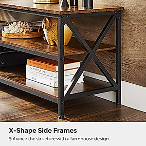 VASAGLE TV Stand for up to 65 Televisions, Media Console with Shelves, 3-Tier Storage, and X-Shape Steel Frame, 57.9 x 15.7 x 19.7 Inches, Rustic Brown