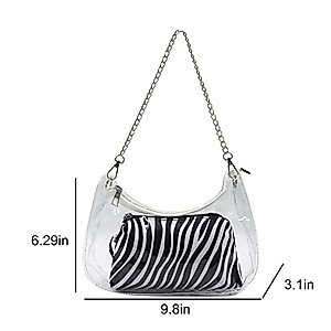 Amamcy Clear Purse Women 2 in 1 Transparent Tote Bag Snakeskin Zebra Cow Print Handbag Purse Hobo Bag with Chain Strap for Girls