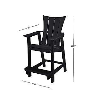 Phat Tommy Adirondack Double Set of 2 - Tall Bar Stool Chairs with Table - High Top, Counter Height Poly Furniture - Modern, Weather Resistant Balcony Chair for Pool, Patio, and Deck, Black
