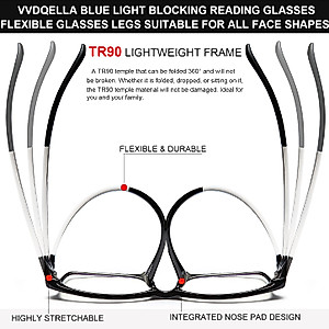 VVDQELLA Blue Light Blocking Reading Glasses Men Anti Glare Scratch Readers Women TR90 Lightweight Frame Computer Glasses (Black 1pc, 1.50)