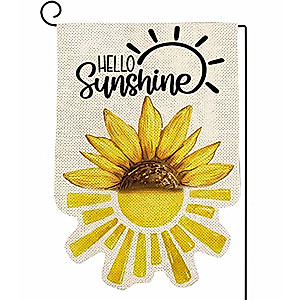 ORTIGIA Summer Hello Sunshine Garden Flag 12x18 Inch Burlap Vertical Double Sided Boho Summer Sunflowers Yard Flag Spring Floral Seasonal Farmhouse Outdoor Flag