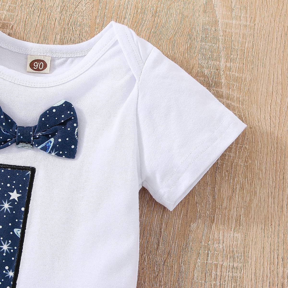 vivifayee Baby Boy One 1st Birthday Outfits Space First Birthday Boy Clothes Set Short Sleeve Bow Tie Romper Long Pants Set Suspenders
