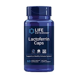 Life Extension Lactoferrin Caps, healthy immune response, GI support, vision health, gluten-free, non-GMO, 1-daily, vegetarian, 60 capsules