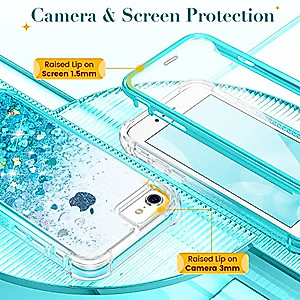 Ruky iPhone 6 6s 7 8 Case, iPhone SE 2020 Case, Glitter Full Body Rugged Liquid Cover with Built-in Screen Protector Shockproof Heavy Duty Girls Women Case for iPhone SE 2022 4.7” (Gradient Teal)