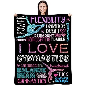 I Love Gymnastics Blanket,Colorful Design Sport Lover Womens Gift Flannel Fleece Blanket Super Soft Sofa Bed Throw Blanket Velvet Lightweight Travel Blanket Luxurious Carpet for Women Girls,80"X60"