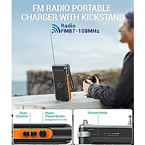 BLAVOR Solar Power Bank with FM Radio,Portable Wireless Charger 20000mAh External Battery Pack 15W QC 3.0 Fast Charging,Bright Flashlight, Compatible with Smartphones and All USB Devices (Orange)