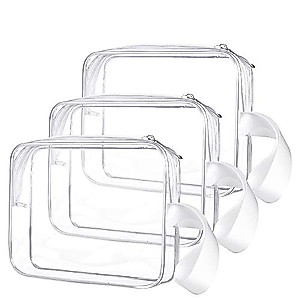 Sariok 3pcs/pack Clear Toiletry Bag with Zipper TSA Approved Travel Cosmetic Bag PVC Make-up Pouch Handle Straps for Women Men, Carry On Airport Airline Compliant Quart Bags 3-1-1 Kit Luggage