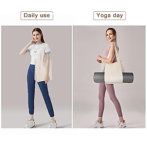 cycleacc Yoga Mat Bag, Gym Tote Bag for Women with Large Mat Carrier Pocket, Canvas Tote Bag for Workout, Pilates, Travel, Beach, Office (White)