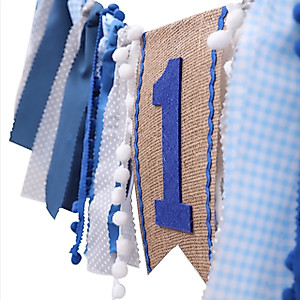 High Chair Banner Boy - First Birthday Decorations For Boy 1st Birthday Banner Highchair Party Supplies Photo Booth Props(Blue White)