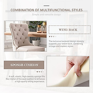 Eifizek Velvet Dining Chairs Set of 2, Tufted Dining Room Chairs with Nailhead Ring Pull Trim, Upholstered Dining Chairs with Solid Wood Legs for Kitchen Dining Room (Beige)