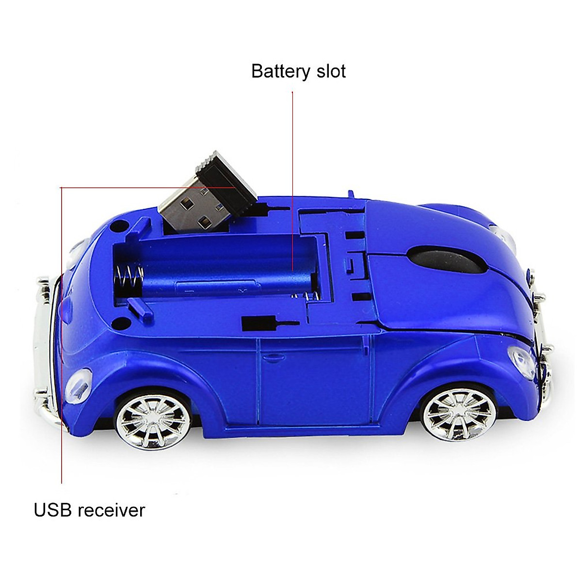 Aodyow 2.4GHz Wireless Mouse Cool Sport Car Shape Optical Gaming Mouse Cordless Mice 3 Buttons 1600DPI with USB Receiver for PC Laptop Computer (Blue)