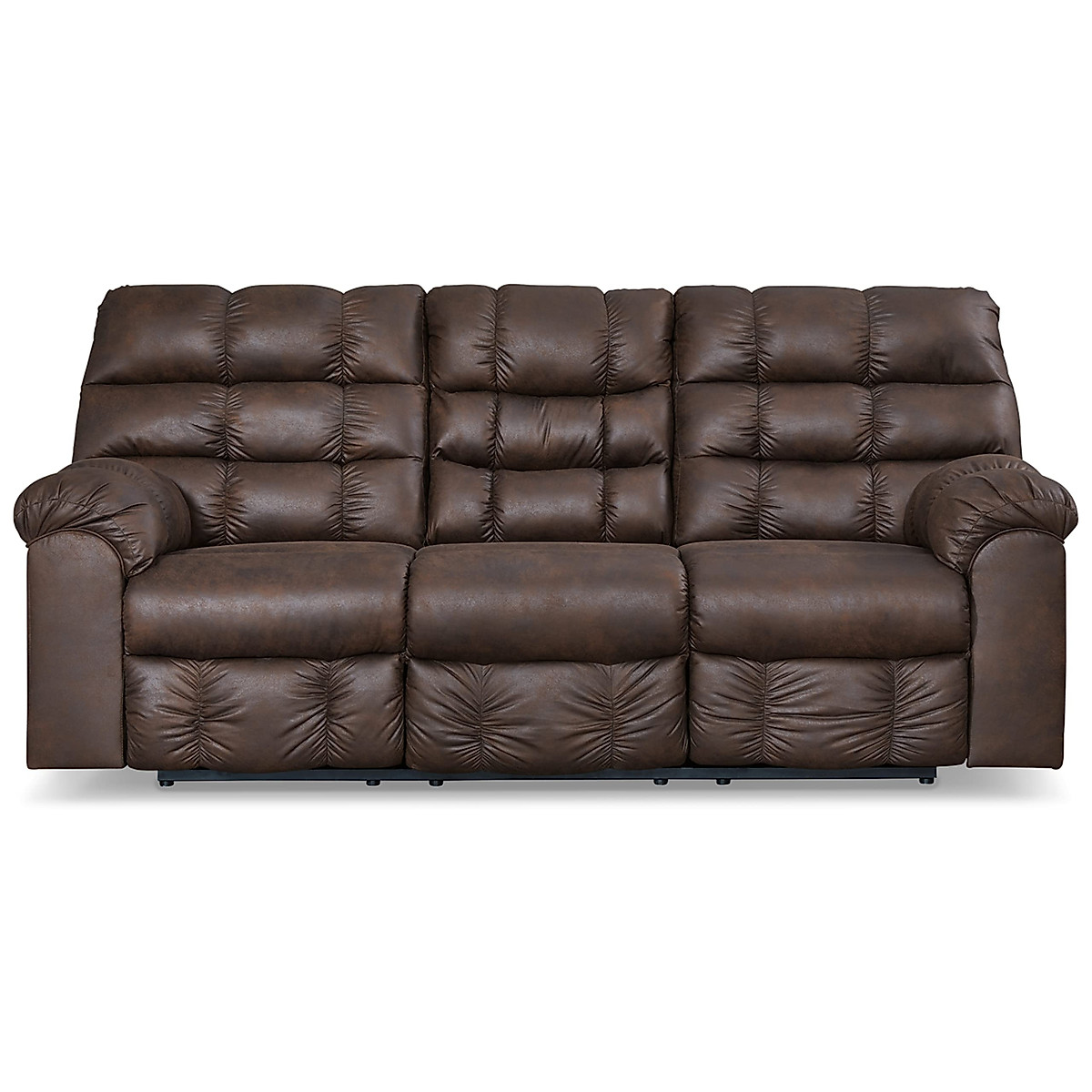 Signature Design by Ashley Derwin Urban Faux Leather Tufted Reclining Sofa with Drop Down Table, Dark Brown