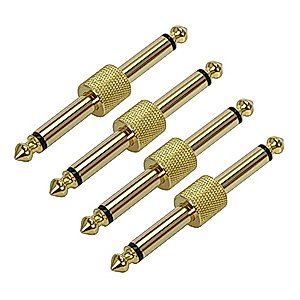 4 Pack Guitar Pedal Connector Effects Pedal Coupler Straight Type 1/4" 6.35mm TS Copper Male to Male Jack Plug Connector for Guitar Pedals Pedalboard, Gold Planted …