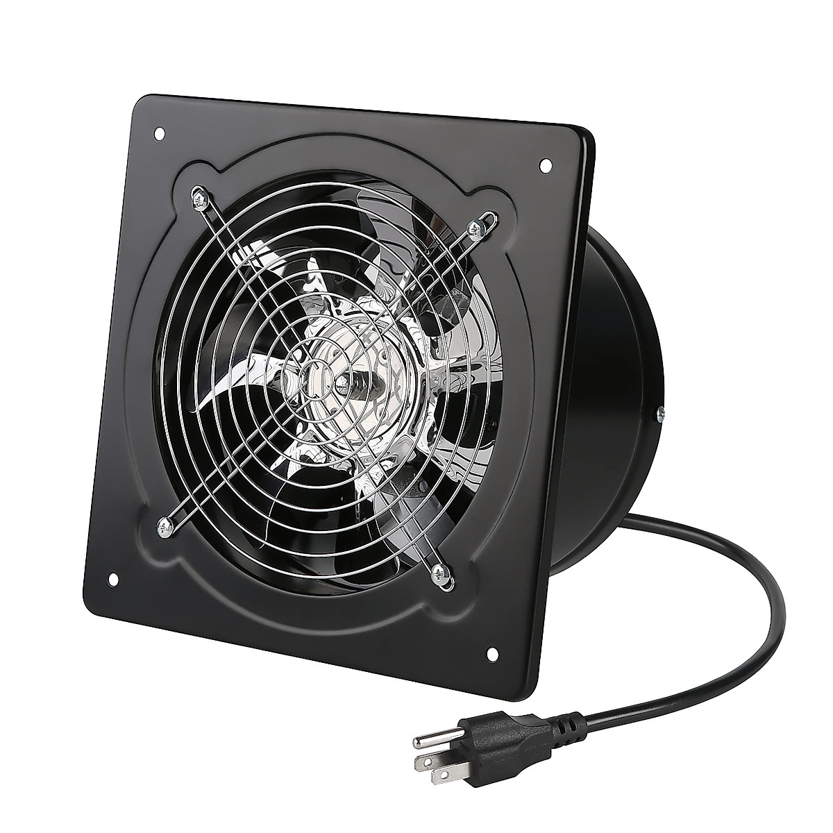 Nalle 8 inch Exhaust Fan 80W 500CFM Through-wall installation Ventilation Fan 110V Exhaust Smoke Fan Ventilation with Power Cord for Kitchen,Bathroom,laundry room,Toilets,Garage (Black