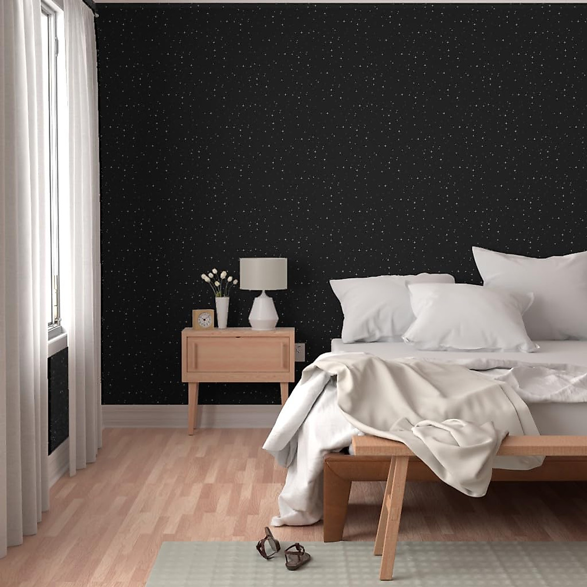 Peel & Stick Wallpaper 3ft x 2ft - Black Star Sky Science Space Astronaut Constellation Stars Custom Removable Wallpaper by Spoonflower