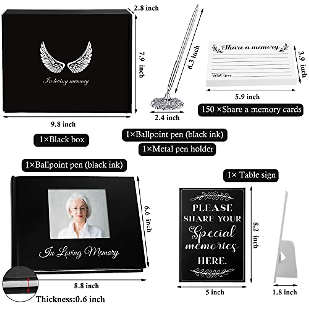 Yexiya Funeral Guest Book Memorial Guest Book Condolence Celebration of Life Decorations 150 Pcs Share a Memory Cards Signature Pen Memory Table Sign 124 Pages Hardcover in Loving Memory Guest Book