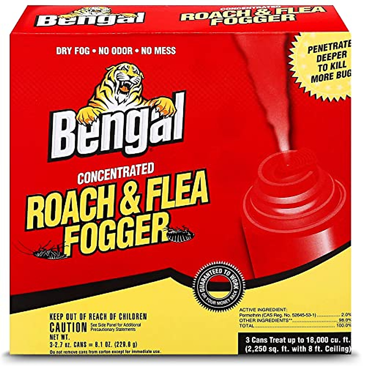 Bengal Concentrated Roach &Flea Fogger - Roach Killer Indoor Infestation Spray - Flea Foggers for Home Indoor - Bug Spray - Pest Control -Available with Premium Quality Centaurus AZ Gloves- 3-2.7oz