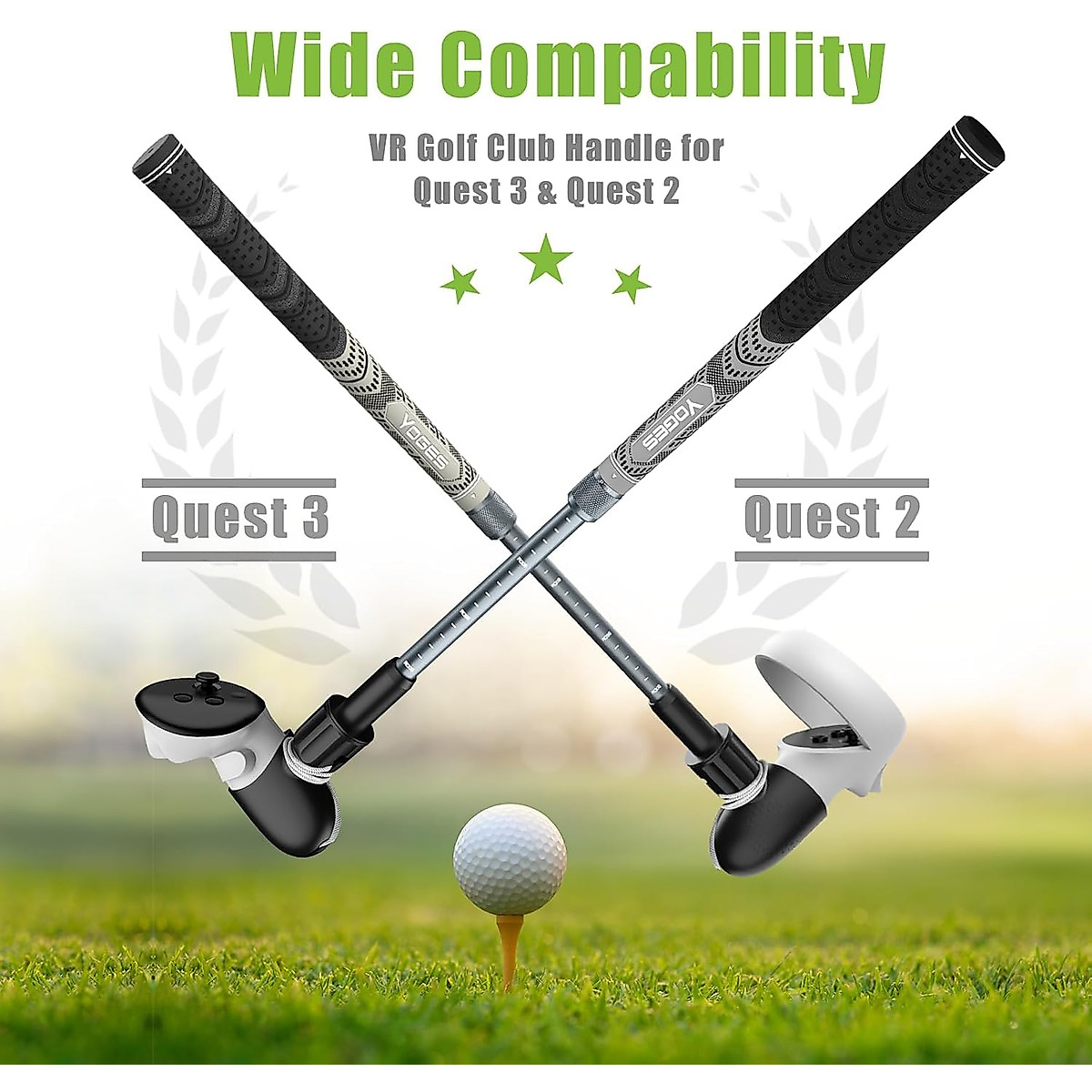 YOGES Adjustable Length VR Golf Club Handle for Meta Quest 3S/Quest 3/Oculus Quest 2, 90 Degree Virtual Reality Baseball Controller Attachment, Simulator Real Golf Game (ONLY for Right Controller)