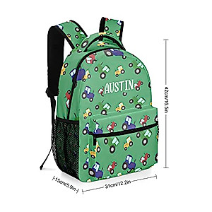 CustomLife Personalized Green Tractors School Backpacks Bookbag Travel Pack for Boys Girls Men Women, 16.5''(H) x 12.2''(L) x 5.9''(W)