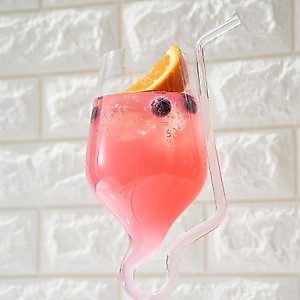 Straw Wine Glass, Spiral Vampire Wine Glass | 16oz | Stemmed Wine Glasses With A Built-In Straw, Creative Cocktail Glassware - Champagne, Gin & Tonic, Juice, Water - Ideal Birthday Cup, Gift, Wedding