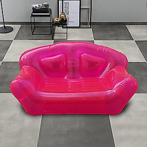 AQQHSAIN Transparent Inflatable Sofa Seat Clear Double Person Sofa Pink Blow Up Chairs Portable Camping Yard Couchs Air Sofa Patio Blow Up Furniture for Camping Outdoor Beach