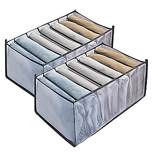 Wardrobe Clothes Organizer 2pcs Large, 7 Grids Foldable Closet Drawer Organizers Portable Storage Clothing Storage Mesh Bins Box for Jeans Pants T-Shirt Sweaters Underwear for Bedroom
