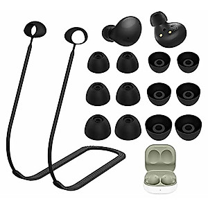 Strap Ear Tips Kit for Galaxy Buds 2 SM-R177, Anti-Lost Soft Silicone Lanyard Neck Rope Cord Leash Gel Eartips Earbuds Skin Accessories Compatible with Samsung Galaxy Buds 2 - Graphite