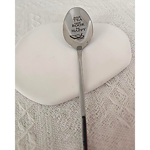 Tea Book Gifts Spoon for Women Men Drink Tea Read Book be Happy Spoon for Daughter Friends Tea Book Lover Gift for Teen Christmas Birthday Gifts for Tea Book Lover Spoons