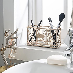 Home Details 3 Compartment Cosmetic Brush Holder | Make Up Pencil | Vanity Organizer | Bathroom | Dresser | Office | Mirror Base | Rose Gold