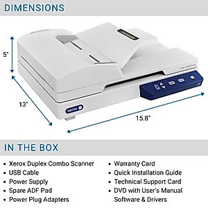 Visioneer Xerox Duplex Combo Scanner for PC and Mac, USB Flatbed Document Scanner, 30 PPM, 35 Page Automatic Document Feeder (ADF), TAA