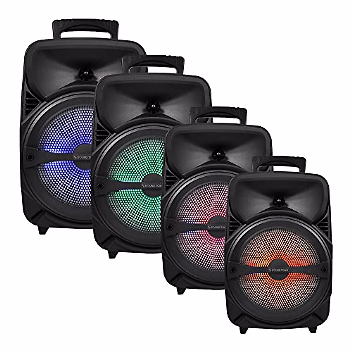 Sound Town 8-inch 2-Way Portable PA Speaker with Built-in Rechargeable Battery, 1 Wired Mic, Bluetooth, USB, SD Card Reader, LED Light (OPIK-8PS)