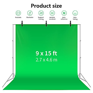 Neewer 9 x 15 feet/2.7 x 4.6 Meters Green Chromakey Polyester Backdrop Background Screen with 3 Clamps for Photo Video Studio Photography (Backdrop Stand Not Included)