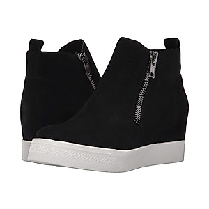 Steve Madden Women's Wedgie Sneaker, Black Suede, 9