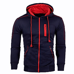 VALSEEL Men'S Athletic Sweatshirt Jacket Muscle Fit Hoodie Contrast Color Hoody Top Workout Hooded Outwear With Zipper Pocket De Los Hombres Sudadera Con Capucha Y Cremallera Para Hombre Navy